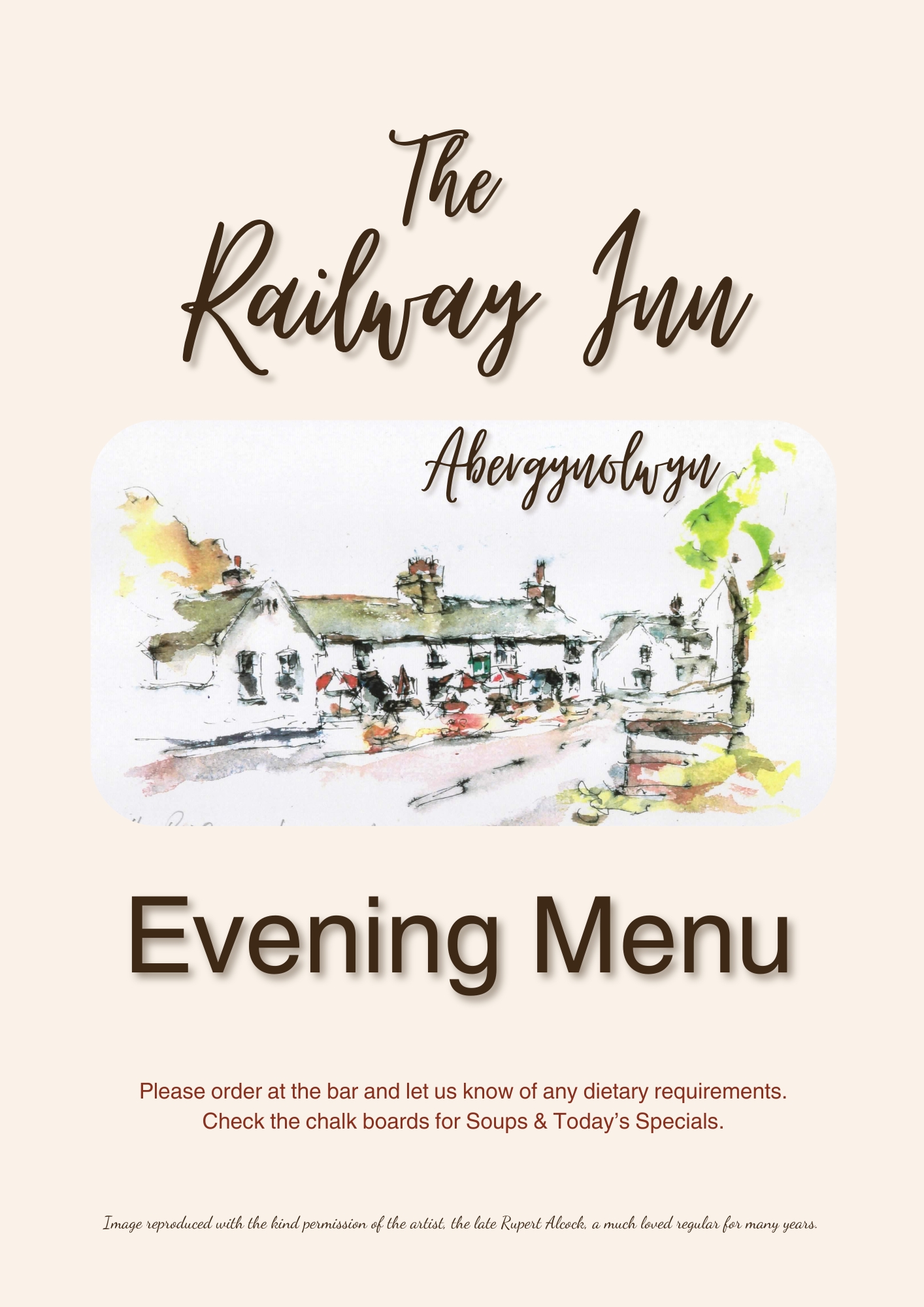 Evening Menu – The Railway Inn Abergynolwyn