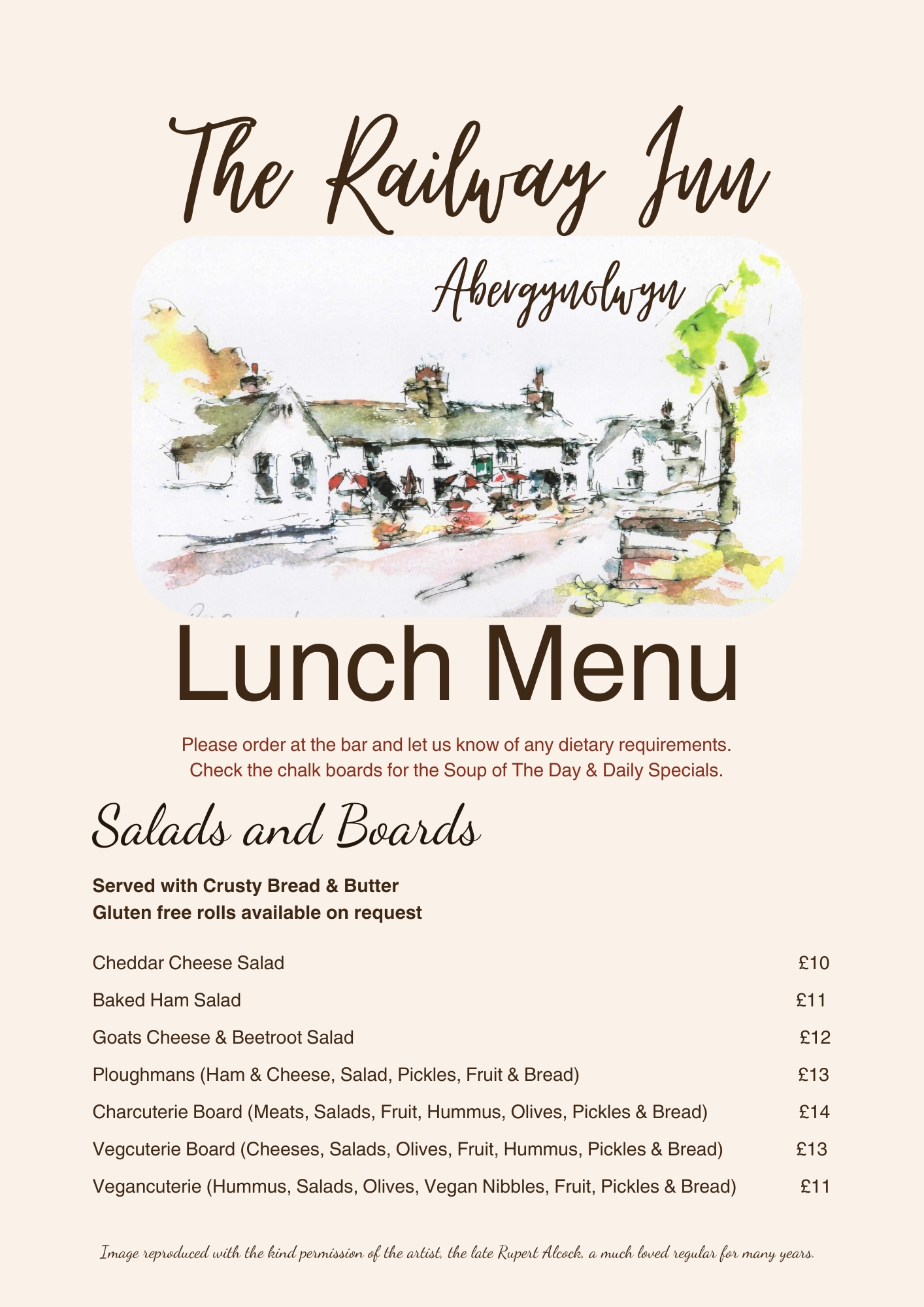 Lunch Menu – The Railway Inn Abergynolwyn