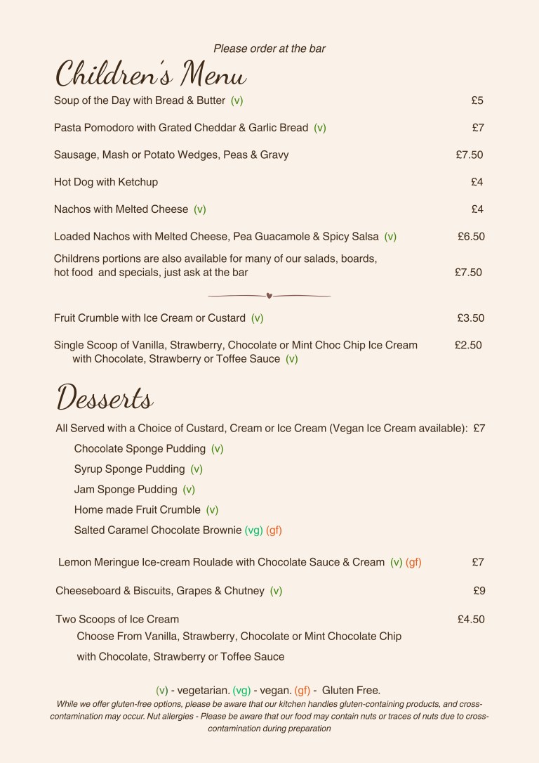Lunch Menu – The Railway Inn Abergynolwyn